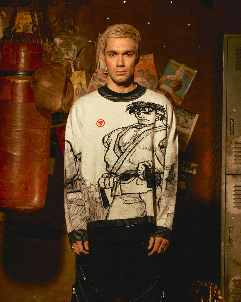 STREET FIGHTER RYU CROPPED SWEATER (WHITE) – Hypland